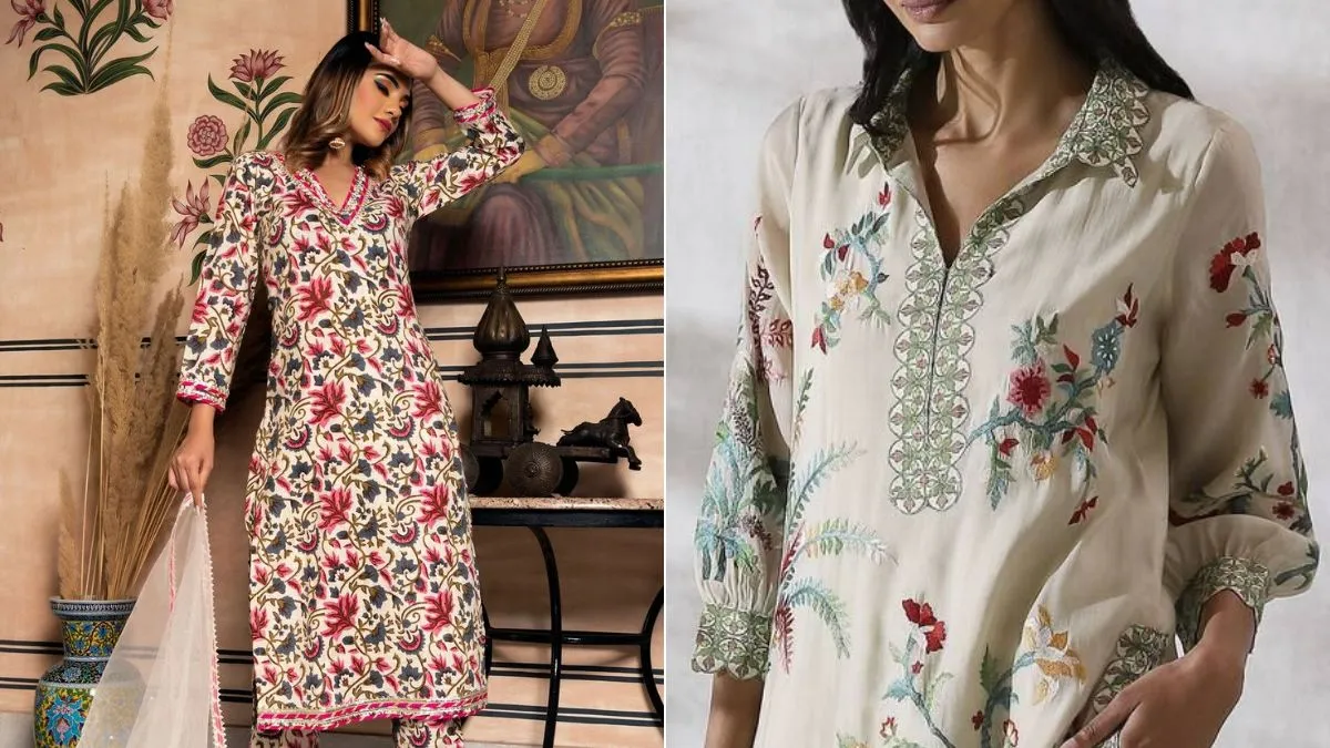Latest V-Neck Floral Kurta Sets For Women: Fresh, Feminine And Stylish ...